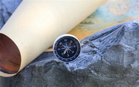 Round Compass Near Old Map Stock Image Image Of Century 269102067