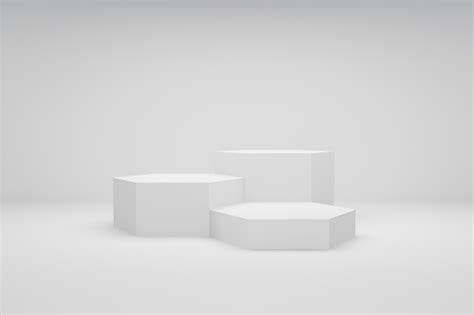 배경 3d 흰색 색상 렌더링과 육각형 연단과 추상적 구성 3d 렌더링 3d 그림 0명에 대한 스톡 사진 및 기타 이미지 0명 3차원 형태 Fashion Show