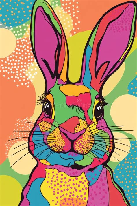 A Vibrant Pop Art Easter Bunny With Bold Saturated Colors And Thick