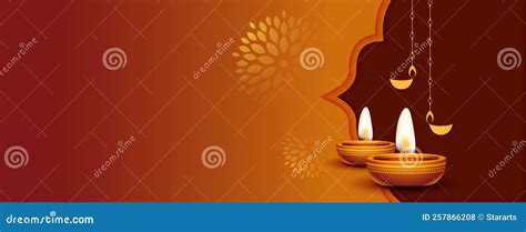 Traditional Shubh Deepavali Event Banner With Text Space And Diya Stock