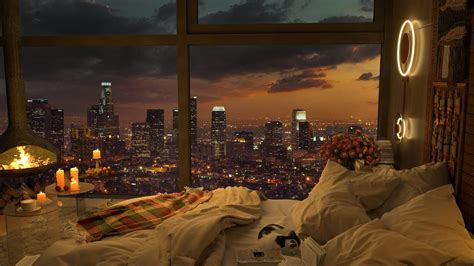 4k Cozy Bedroom With A Night View Of Los Angeles Smooth Piano Jazz