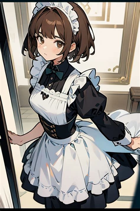Young Woman Semi Short Brown Hair In Maid Costume Seaart Ai