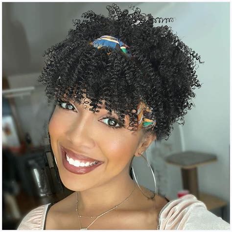 Buy Leosa Afro Curly Headband Wig With Bangs Short Afro Black Headband