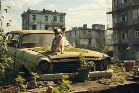 Premium Ai Image An Abandoned City And A Puppy In The Foreground