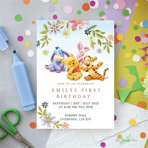 Winnie The Pooh Birthday Invitation Editable Template Digital Download Pb1 Etsy
