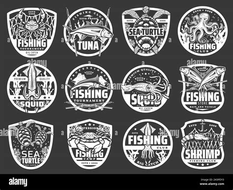 Fish Seafood And Fisherman Tackle Isolated Icons Of Vector Fishing