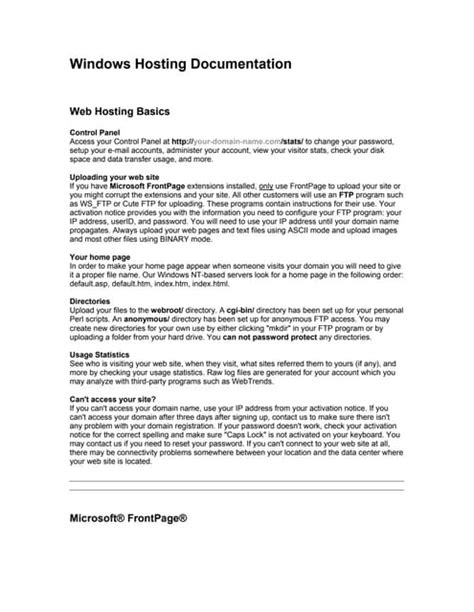 Windows Hosting Documentation Pdf