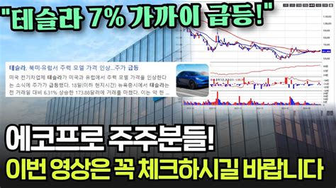 에코프로에코프로비엠 주가 테슬라 급등 2차전지 바닥론 슬슬 나오나 오늘장 리뷰는 꼭 확인하세요 에코프로 주가전망