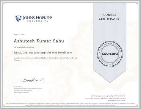 Ashutosh Kumar Sahu On Linkedin Completed Htmlcss And Javascript For Web Developers At Coursera