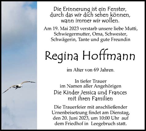 Traueranzeigen Von Regina Hoffmann Märkische Onlinezeitung Trauerportal