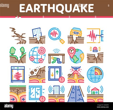 Earthquake Disaster Collection Icons Set Vector Stock Vector Image