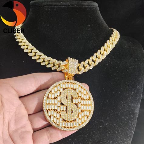 Cliber ผู้ชายผู้หญิงฮิปฮอปดอลลาร์จี้สร้อยคอที่มี13มิลลิเมตรคริสตัลโซ่