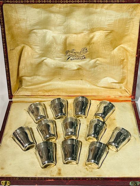 12 Tumblers Shot Glasses Silver Crossed Ribbons