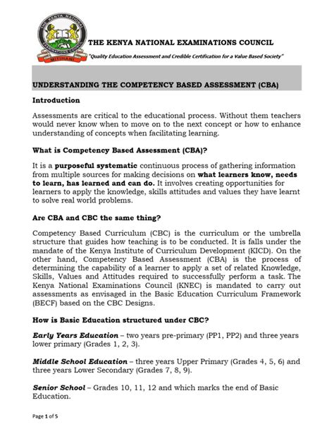 Understanding The Competency Based Assessment Cba Pdf Pdf