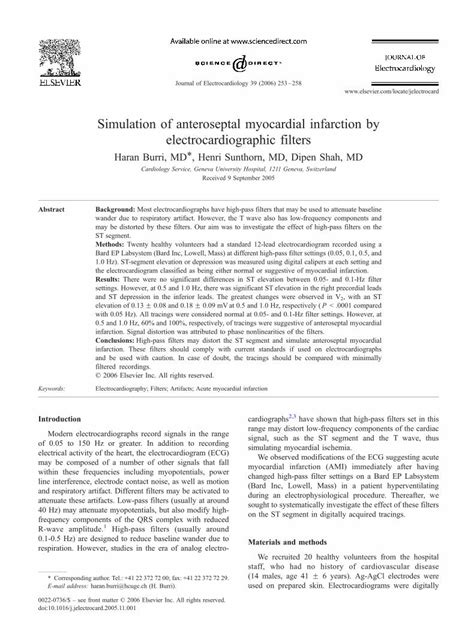 Pdf Simulation Of Anteroseptal Myocardial Infarction By