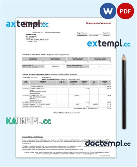 Sample Malaysia Cimb Bank Statement Word And Pdf Template Download