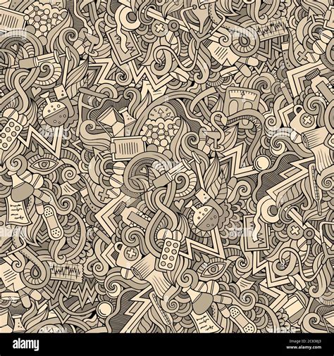 Cartoon Cute Doodles Hand Drawn Medical Seamless Pattern Stock Vector Image Art Alamy