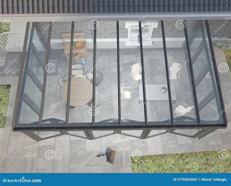 Modern Designed Sunroom Pergola 3d Render Stock Illustration