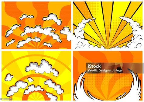 일몰 만화 배경 세트입니다 하프 톤 색상의 밝은 팝 아트 만화 책 만화 잡지 표지 재미 있은 복고풍 패턴 스트립 모형 벡터 일러스트 레이 션 가벼운에 대한 스톡 벡터 아트