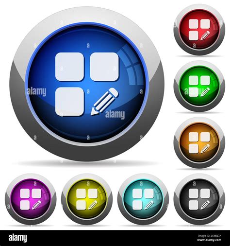 Edit Component Icons In Round Glossy Buttons With Steel Frames Stock Vector Image Art Alamy