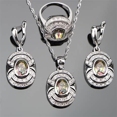2018 Magic Rainbow Stones 925 Silver Jewelry Sets Women Wedding Zircon