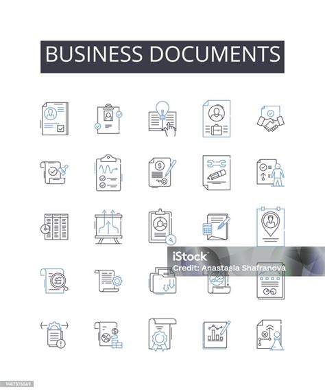 비즈니스 문서 라인 아이콘 컬렉션입니다 일정 생산성 조직 효율성 균형 마감일 시간 엄수 벡터 및 선형 그림 규율 우선 순위 멀티태스킹 개요 표지판 세트 개선에 대한 스톡