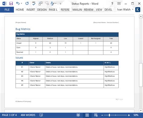 Status Reports Template Ms Word Software Testing Templates Forms