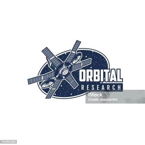 Penelitian Luar Angkasa Dengan Ikon Retro Stasiun Orbital Ilustrasi