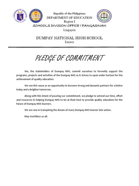 Pledge Of Commitment Pdf