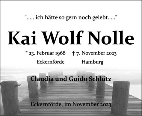 Traueranzeigen Von Kai Wolf Nolle Sh Z Trauer