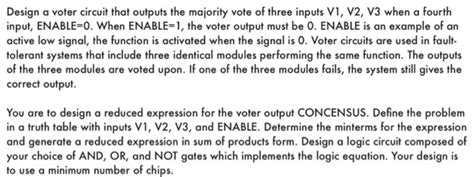Solved Design A Voter Circuit That Outputs The Majority Vote