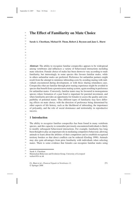 Pdf The Effect Of Familiarity On Mate Choice
