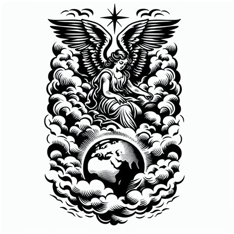 Traditional Angel In The Clouds Looking Tattoo Design