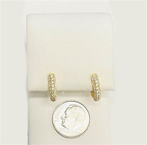 Diamond Pave And 18k Yellow Gold Hinged Back Hoop Earrings For Sale At
