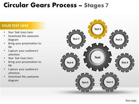 Circular Gears Flowchart Process Diagram Stages PowerPoint Presentation Sample Example Of