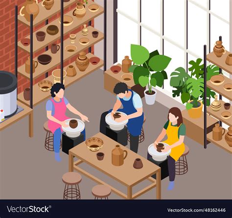 Pottery Workshop Isometric Composition Royalty Free Vector