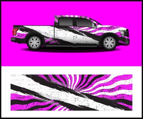 Un Camión Rosa Y Negro Tiene Un Diseño De Cebra En El Lateral Vector