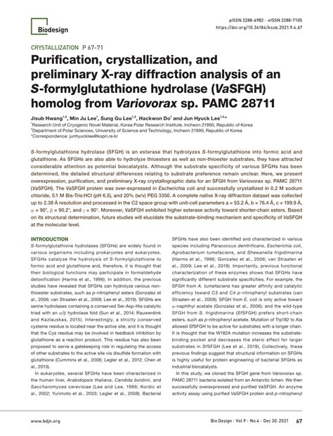 Pdf Purification Crystallization And Preliminary X Ray Diffraction Analysis Of An S