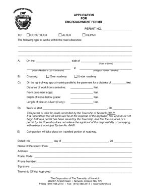 Fillable Online Encroachment Permit EN 17 43 Application 05 02 17 PDF