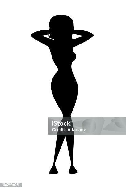 블랙 실루엣 아름다운 여성 수영복 만화 캐릭터 디자인 플랫 벡터 일러스트 검은색에 대한 스톡 벡터 아트 및 기타 이미지 검은색 귀여운 긴 Istock