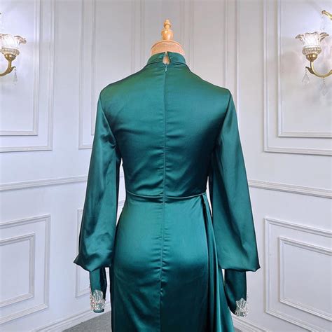 Serene Hill Muslim Satin Green Beaded Elegant With Skirt Mermaid