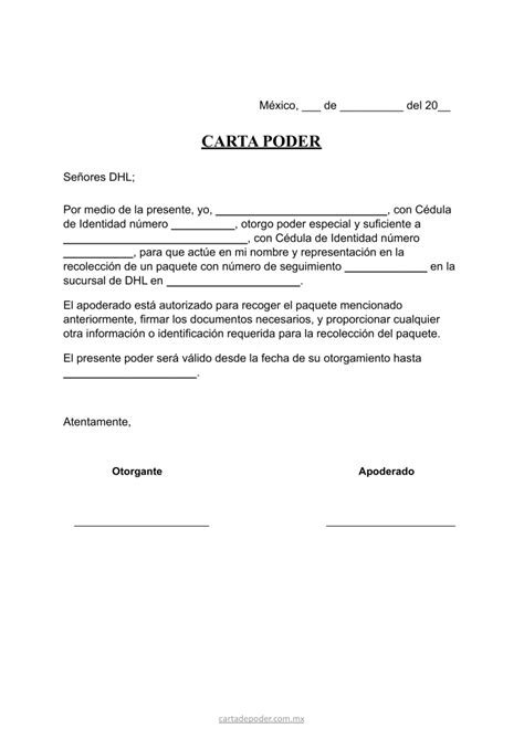 ᐅ Carta Poder Simple para Recoger un Paquete en DHL