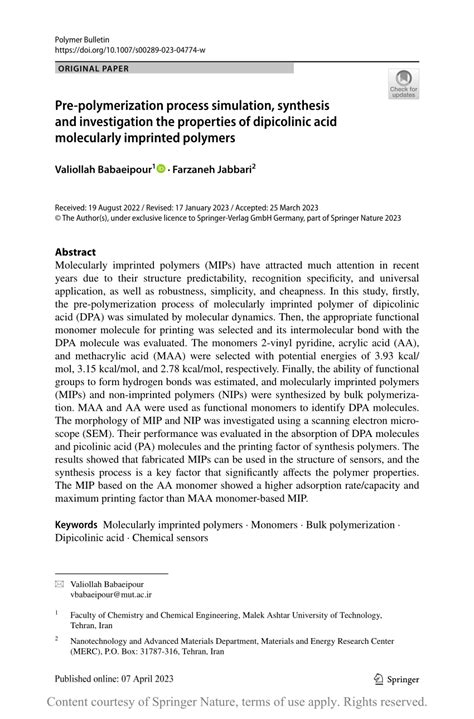 Pre Polymerization Process Simulation Synthesis And Investigation The