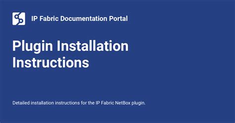 Plugin Installation Instructions IP Fabric Documentation Portal
