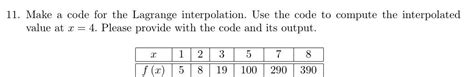 Solved 11 Make A Code For The Lagrange Interpolation Use