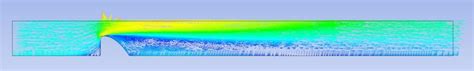 side view of geometric model with velocity vector plot refined volume