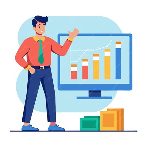 A Man Stands In Front Of A Computer Screen With Graphs And Charts Premium Ai Generated Vector