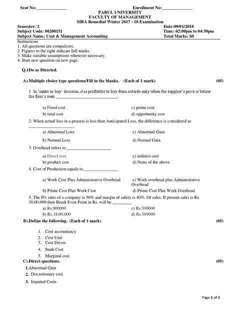 Cma Final 2017 18 Pdf Cost Business