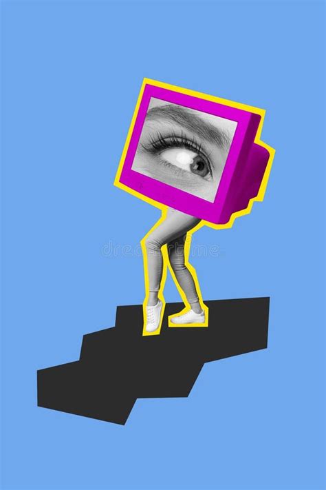 Collage Artwork Sketch Of Weird Unusual Figurative Female Body Tv Set