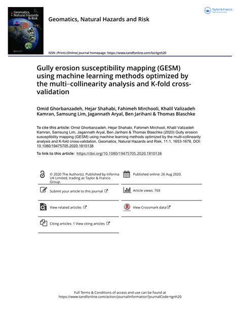 Pdf Gully Erosion Susceptibility Mapping Gesm Using Machine Learning Methods Optimized By
